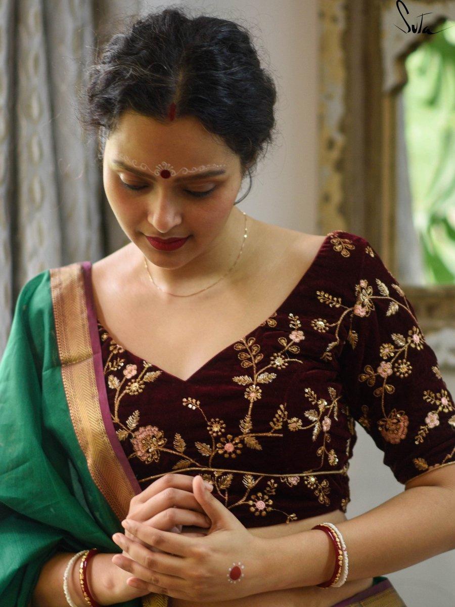26 Elegant Velvet Blouse Designs for a Regal Wedding Look